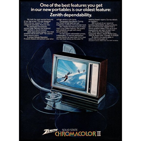 Zenith | Art | 974 Zenith Chromacolor Solid State Tv On Skiing Vintage ...